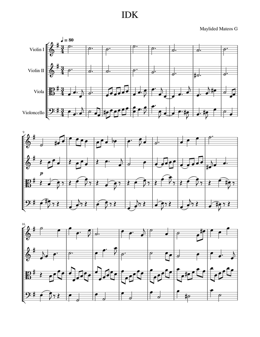 Idk – Idk IDK Sheet music for Violin, Viola, Cello (String Quartet) | Musescore.com
