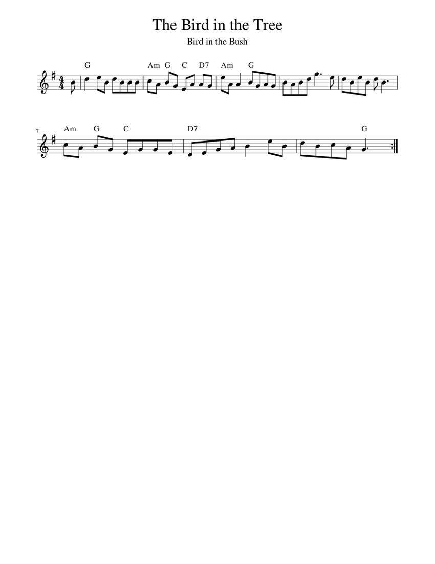 The Bird in the Tree Sheet Music with Chords for Piano (Solo) Easy ...