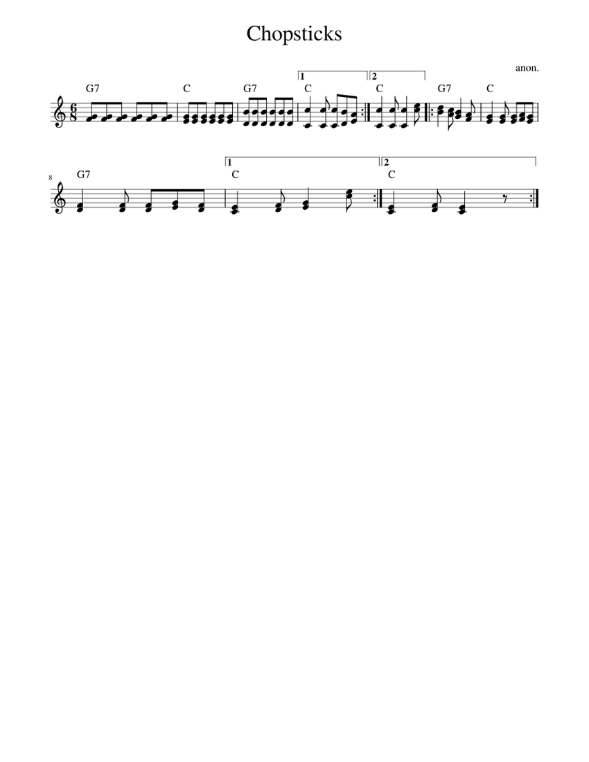 Chopsticks Sheet Music for Piano (Solo) Easy | MuseScore.com