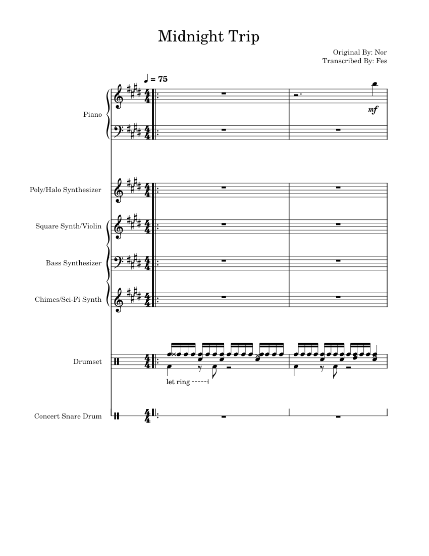 Midnight Trip Transcription (From Blue Archive) Sheet Music for Piano ...
