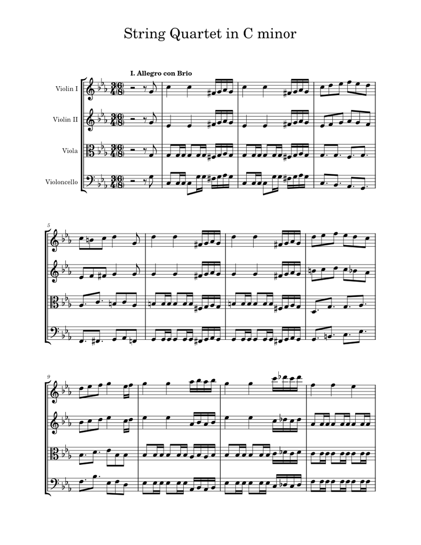 String_Quartet_in_C_minor Sheet music for Violin, Viola, Cello (String ...