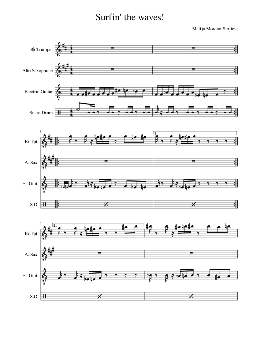 Surfin the waves WIP Sheet music for Saxophone alto, Trumpet in b-flat ...
