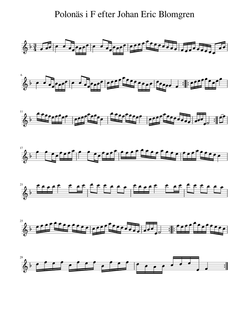 Polonäs i F efter Johan Eric Blomgren Sheet music for Piano (Solo) Easy | Musescore.com