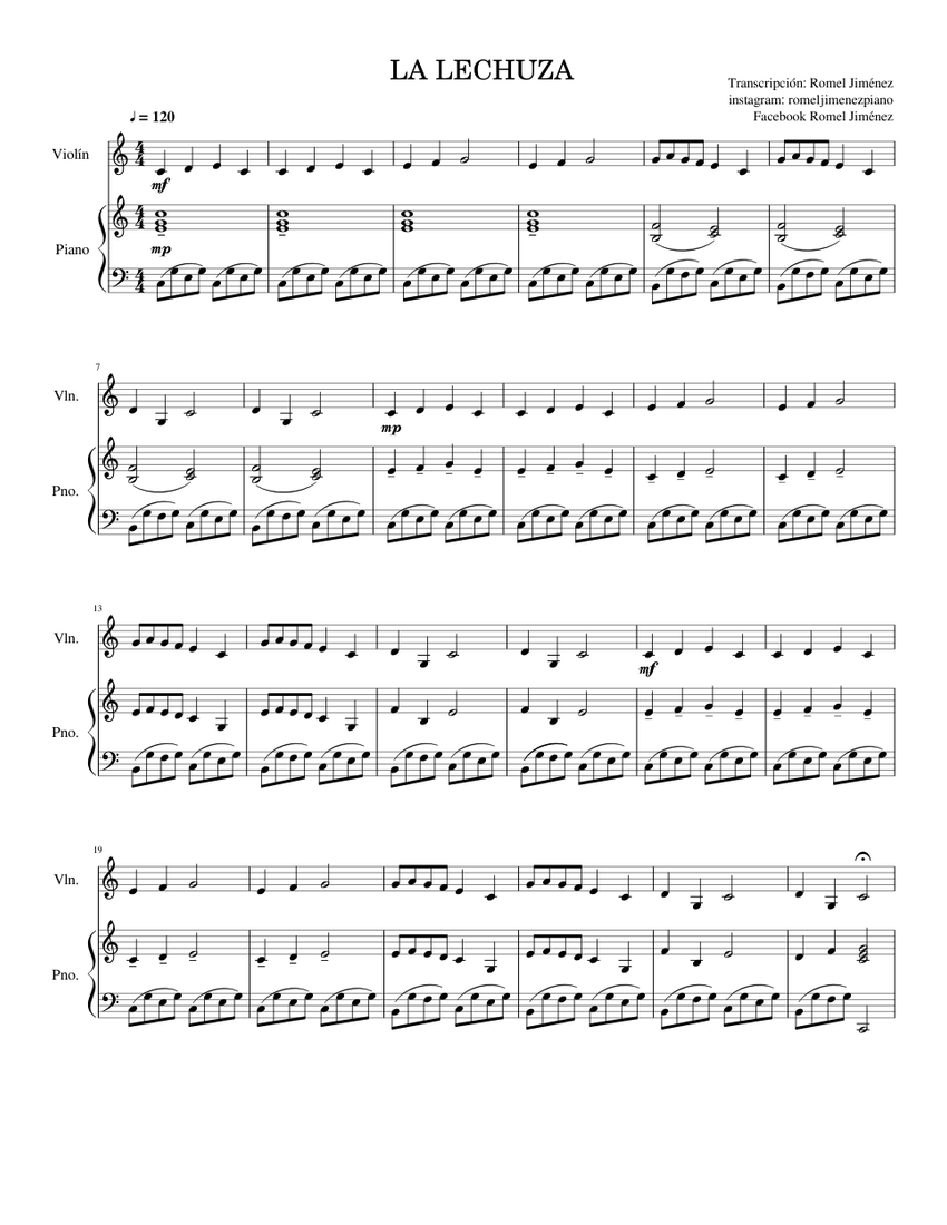 La Lechuza Piano Violin Sheet Music for Piano, Violin (Solo ...