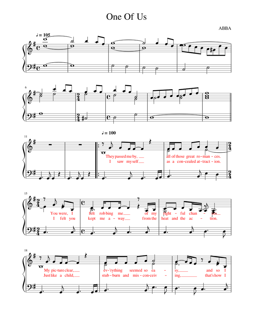 One Of Us Sheet Music for Piano (Solo) easy | MuseScore.com