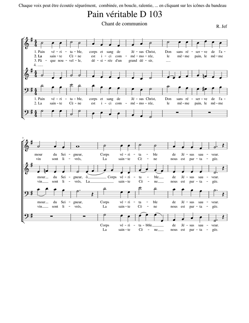 Pain_véritable_D_103 Sheet music for Soprano, Alto, Tenor, Bass voice (Choral) | Musescore.com
