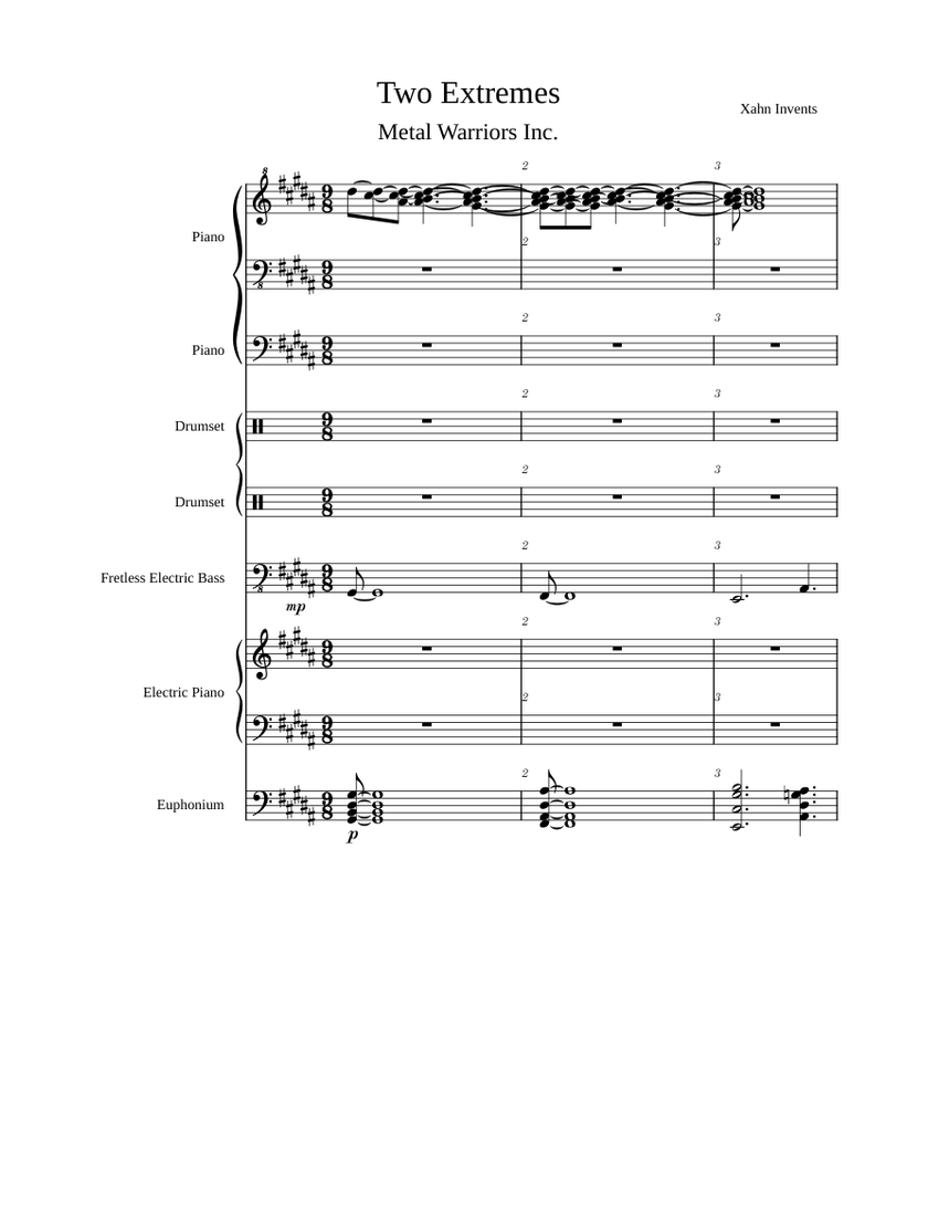 Two Extremes - Metal Warriors Sheet music for Piano, Bass guitar, Drum ...