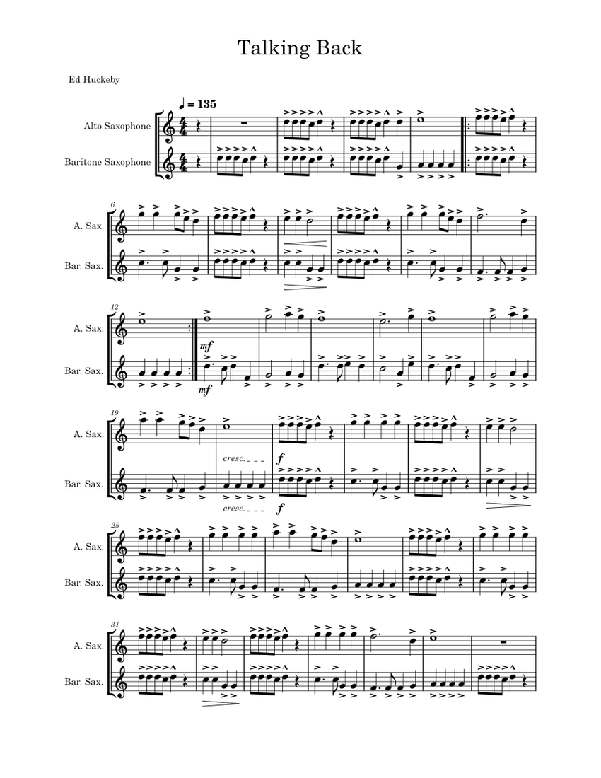 Talking Back Sheet music for Saxophone alto, Saxophone baritone ...