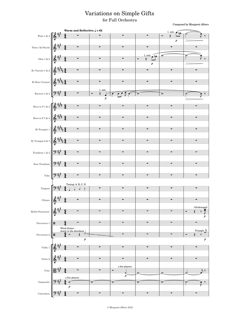 Variations on Simple Gifts for Full Orchestra Sheet music for Trombone ...