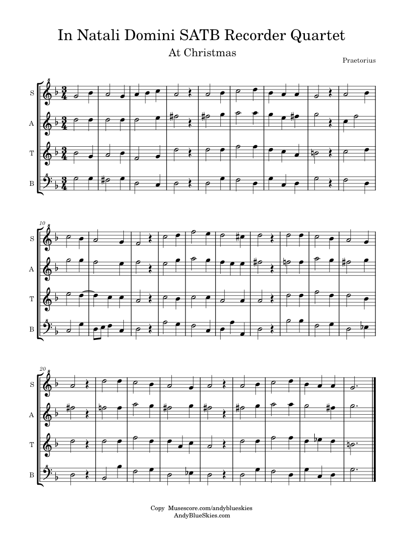In Natali Domini SATB Recorder Quartet - Michael Praetorius - piano ...