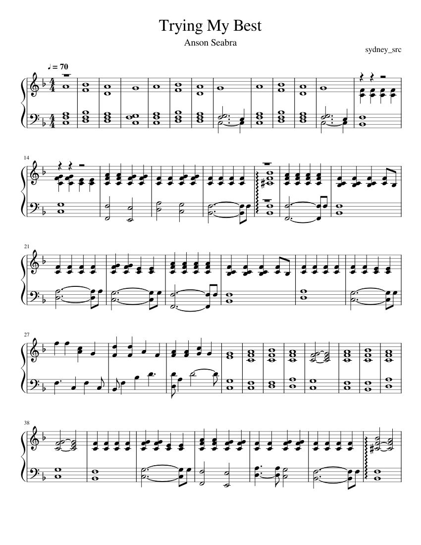 Trying My Best Sheet Music for Piano (Solo) easy | MuseScore.com