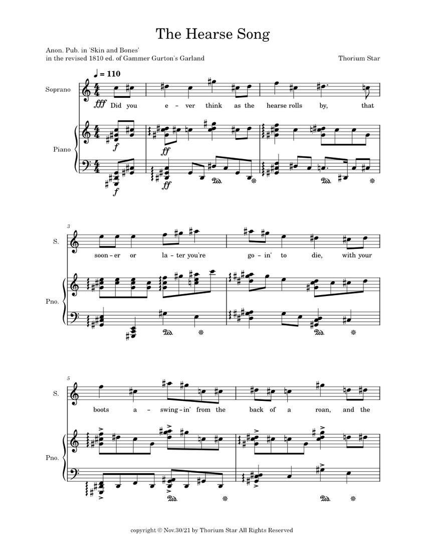 The Hearse Song Sheet music for Piano, Soprano (Piano-Voice ...