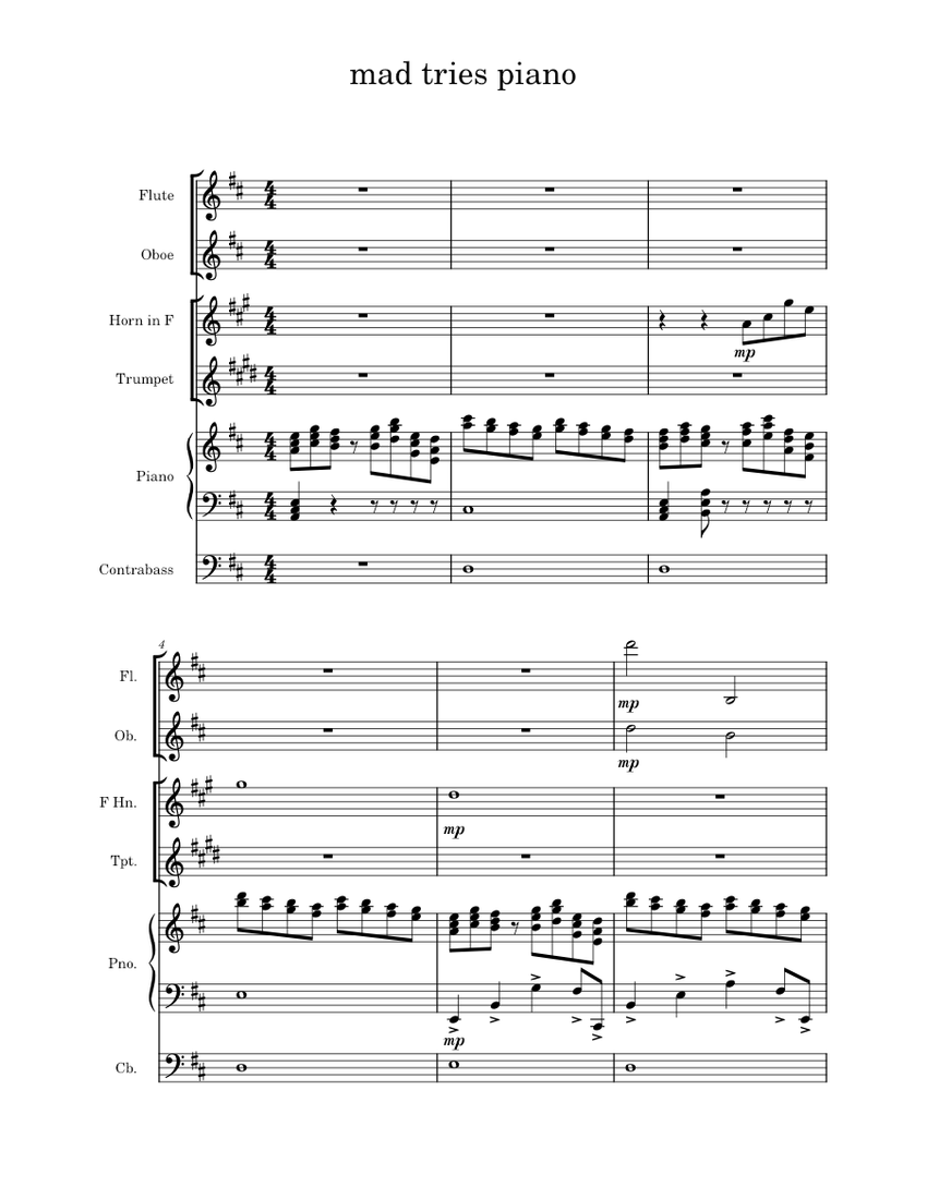mad tries piano Sheet music for Piano, Flute, Oboe, French horn & more ...
