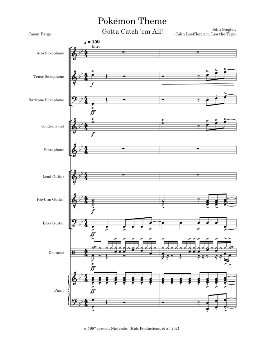 Arrangement: Pokémon Theme (Original) - Jason Paige Sheet Music for ...