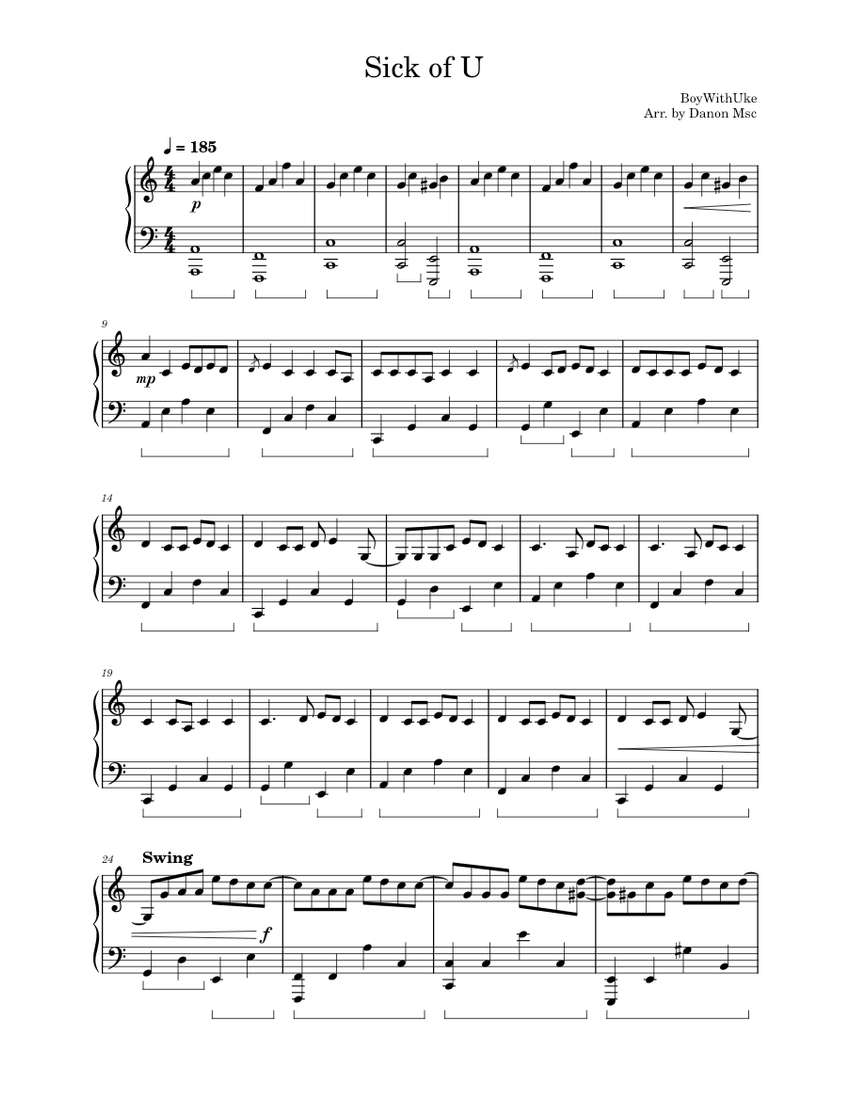Sick of U – BoyWithUke ft. Oliver Tree (Full Piano Cover) Sheet Music ...