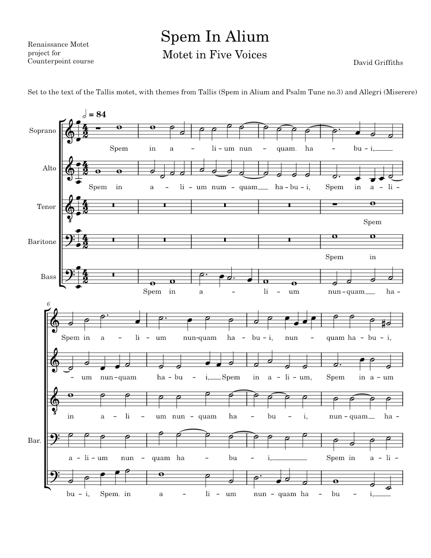 Spem_In_Alium_DG1 Sheet music for Soprano, Alto, Tenor, Bass voice & more instruments (Choral ...
