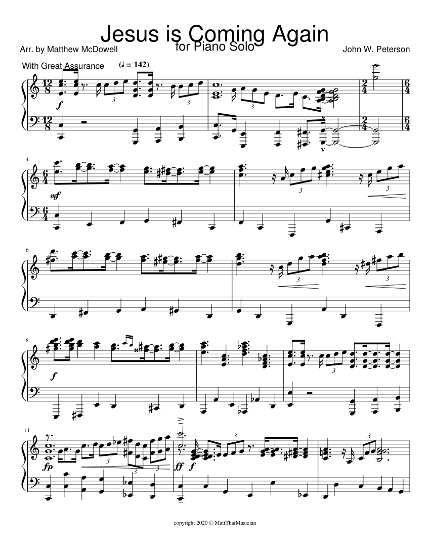 Jesus is Coming Again - John W. Peterson | Arr. MattThatMusician Sheet ...