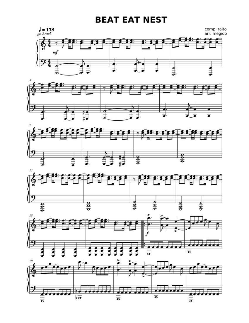Beat Eat Nest – Raito Sheet Music for Piano (Solo) | MuseScore.com