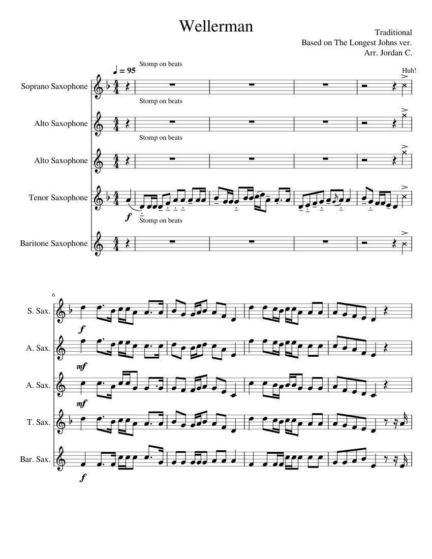 Wellerman - Sax Quintet Arrangement Sheet Music for Saxophone alto ...