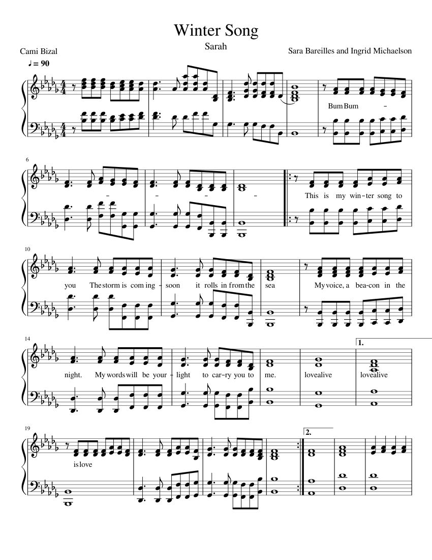 Winter Song Part 1 Sheet Music for Piano (Solo) | MuseScore.com