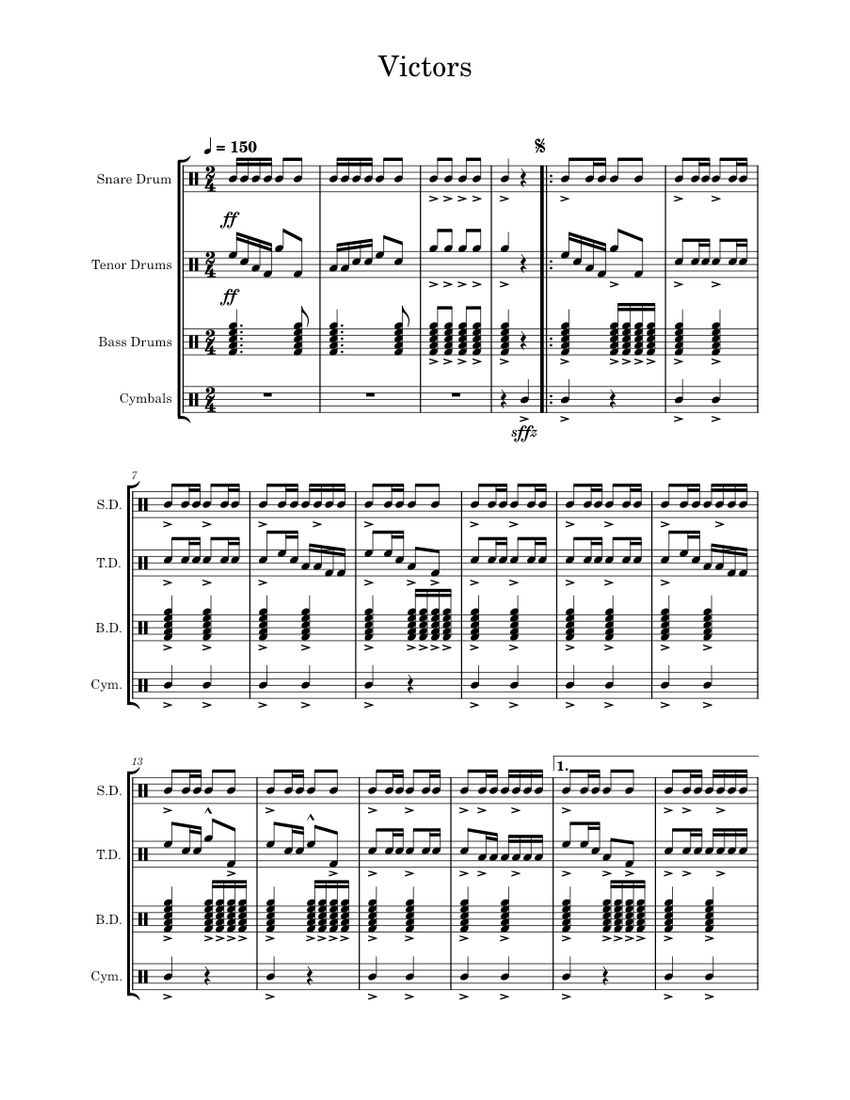Victors_Drumline Sheet music for Snare drum, Crash, Tenor drum, Bass ...
