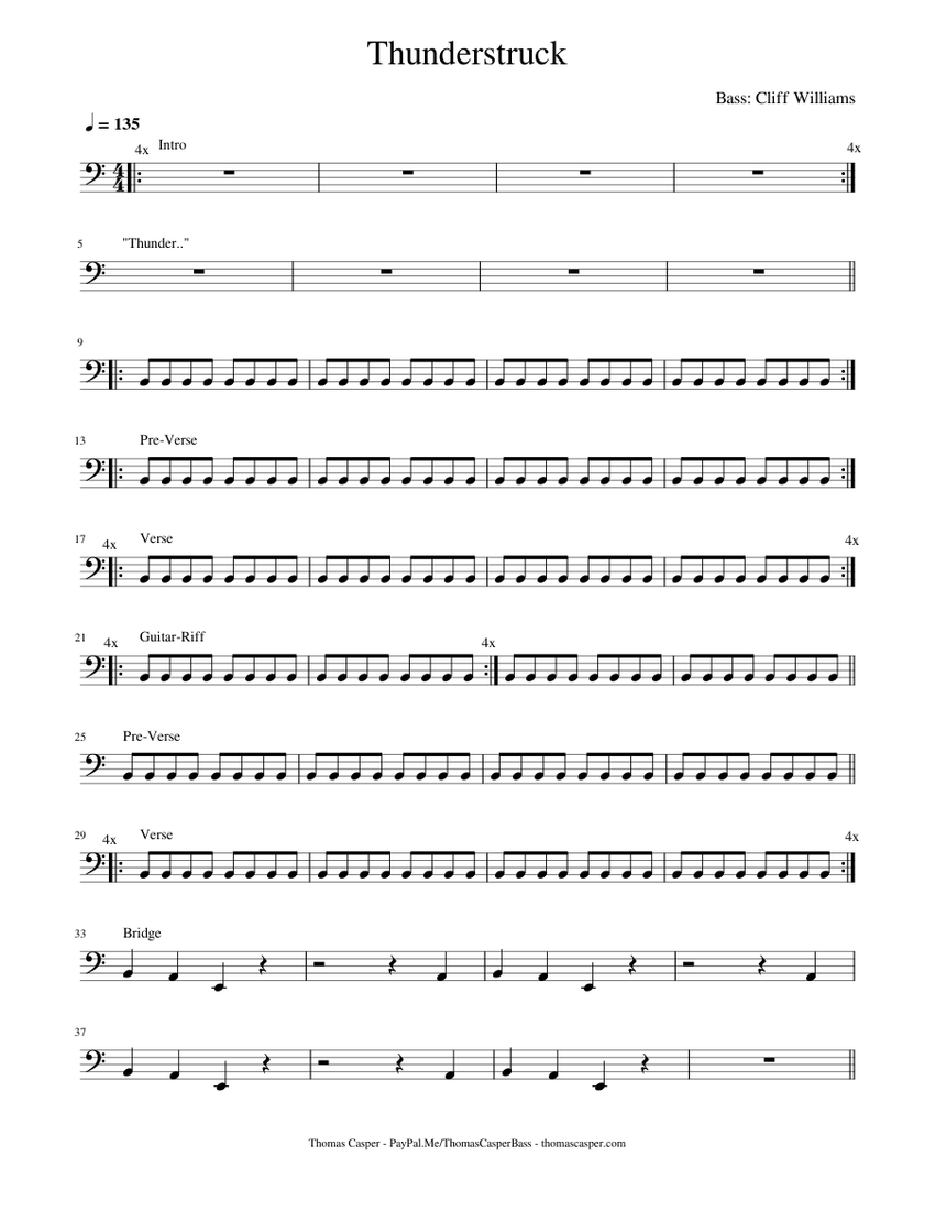 Thunderstruck - Bass Transkription Sheet music for Piano (Solo ...