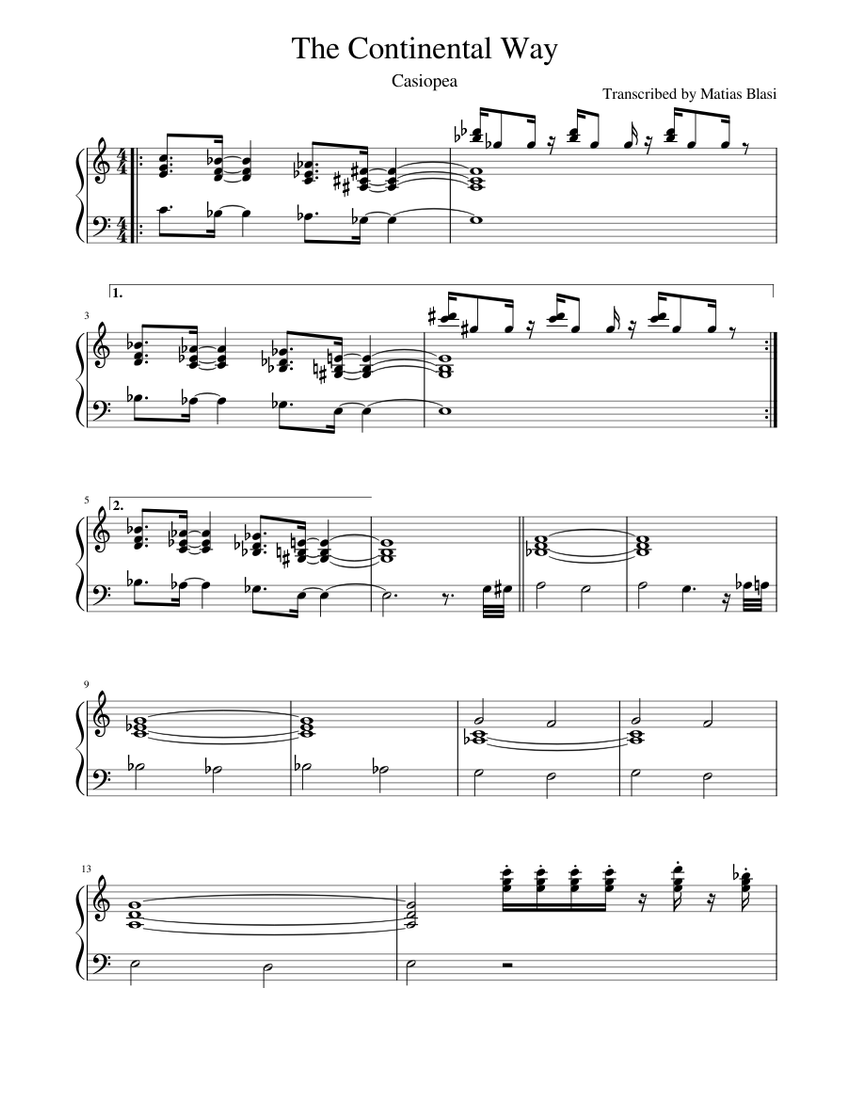 Casiopea - The Continental Way (Keyboards Transcription) Sheet Music ...