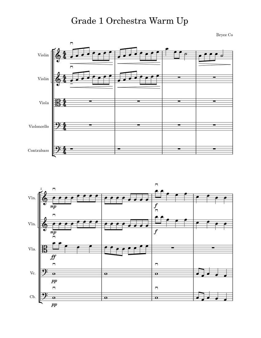 Grade 1 Orchestra Warm Up Sheet Music for Contrabass, Violin, Viola ...