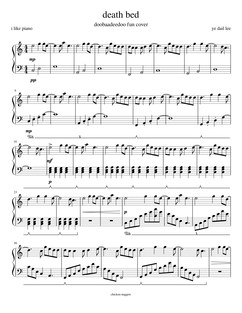 death bed (coffee for your head) Short piano cover Sheet music for ...