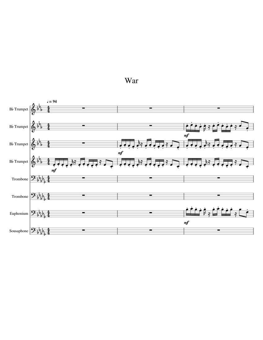 War Sheet music for Trombone, Euphonium, Trumpet in b-flat, Brass ...