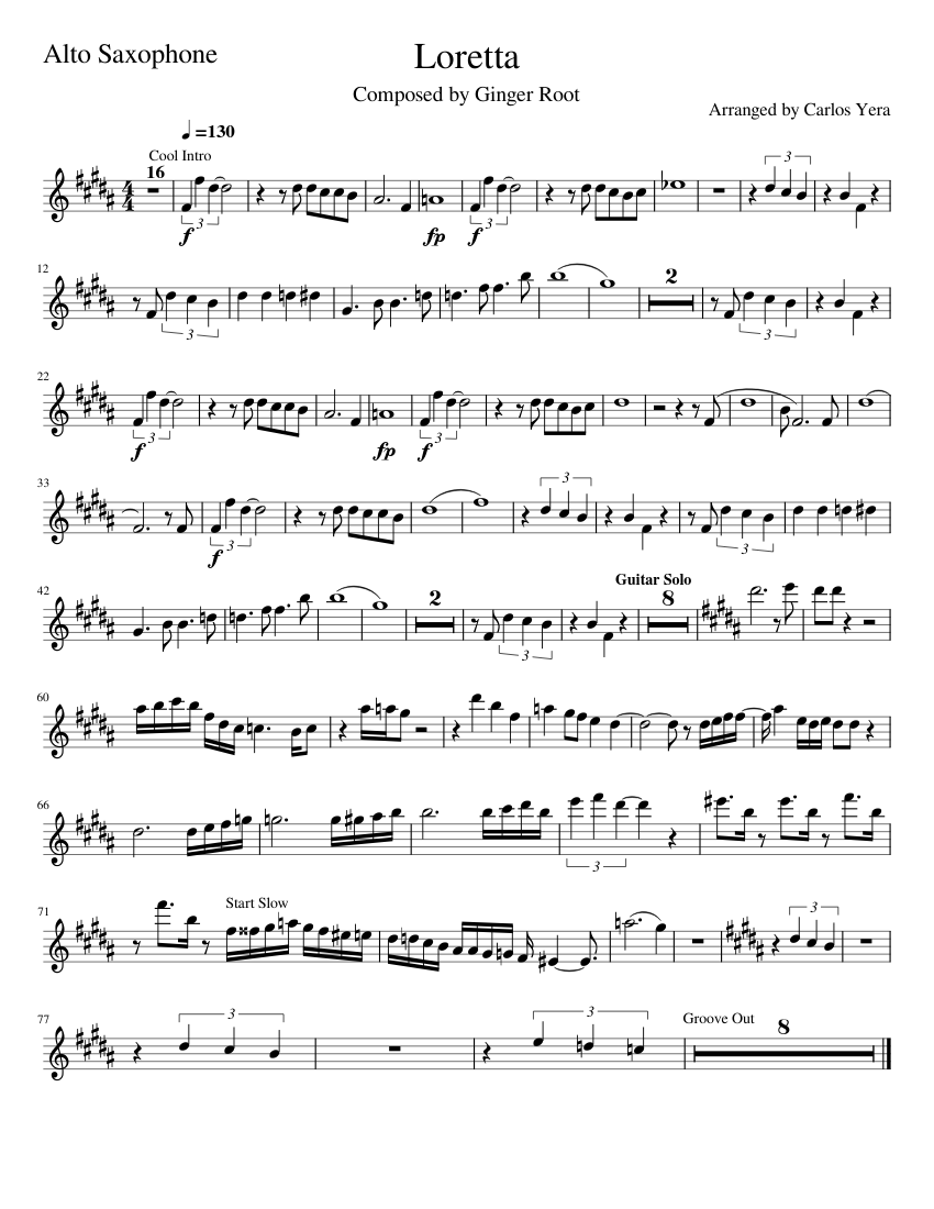 Lorreta - Ginger Root Sheet Music for Saxophone alto (Solo) | MuseScore.com