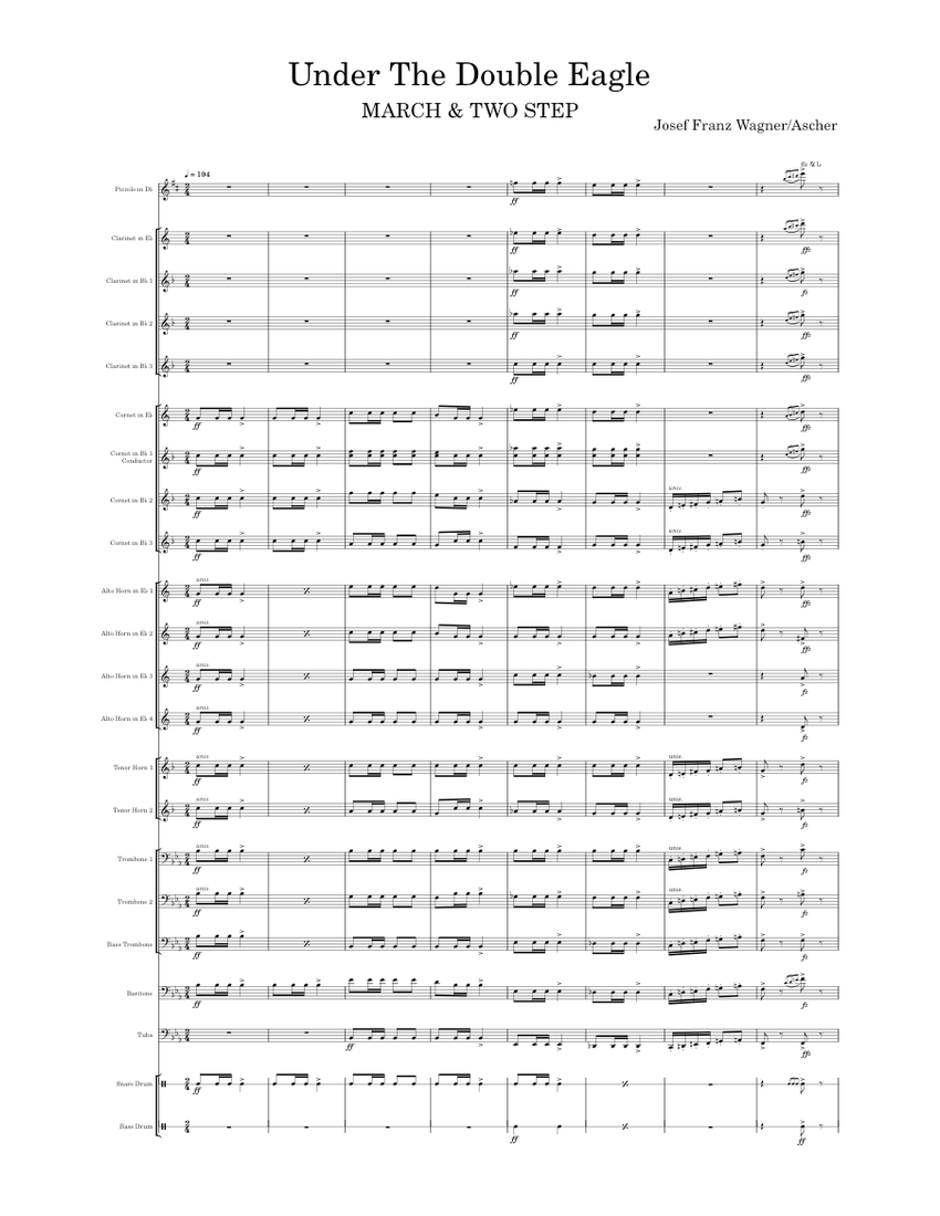 Under The Double Eagle Ascher版 – Josef Franz Wagner Sheet music | Musescore.com