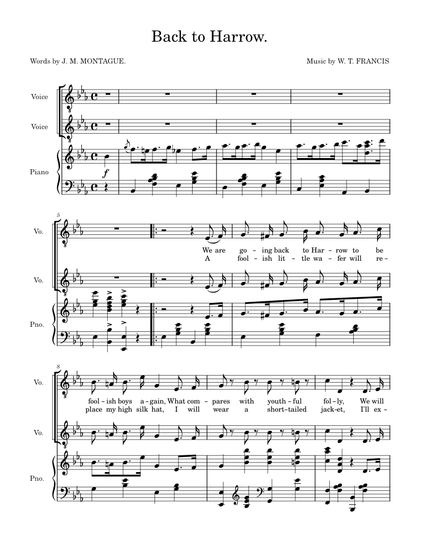Back to Harrow – William T. Francis Sheet music for Piano, Vocals ...