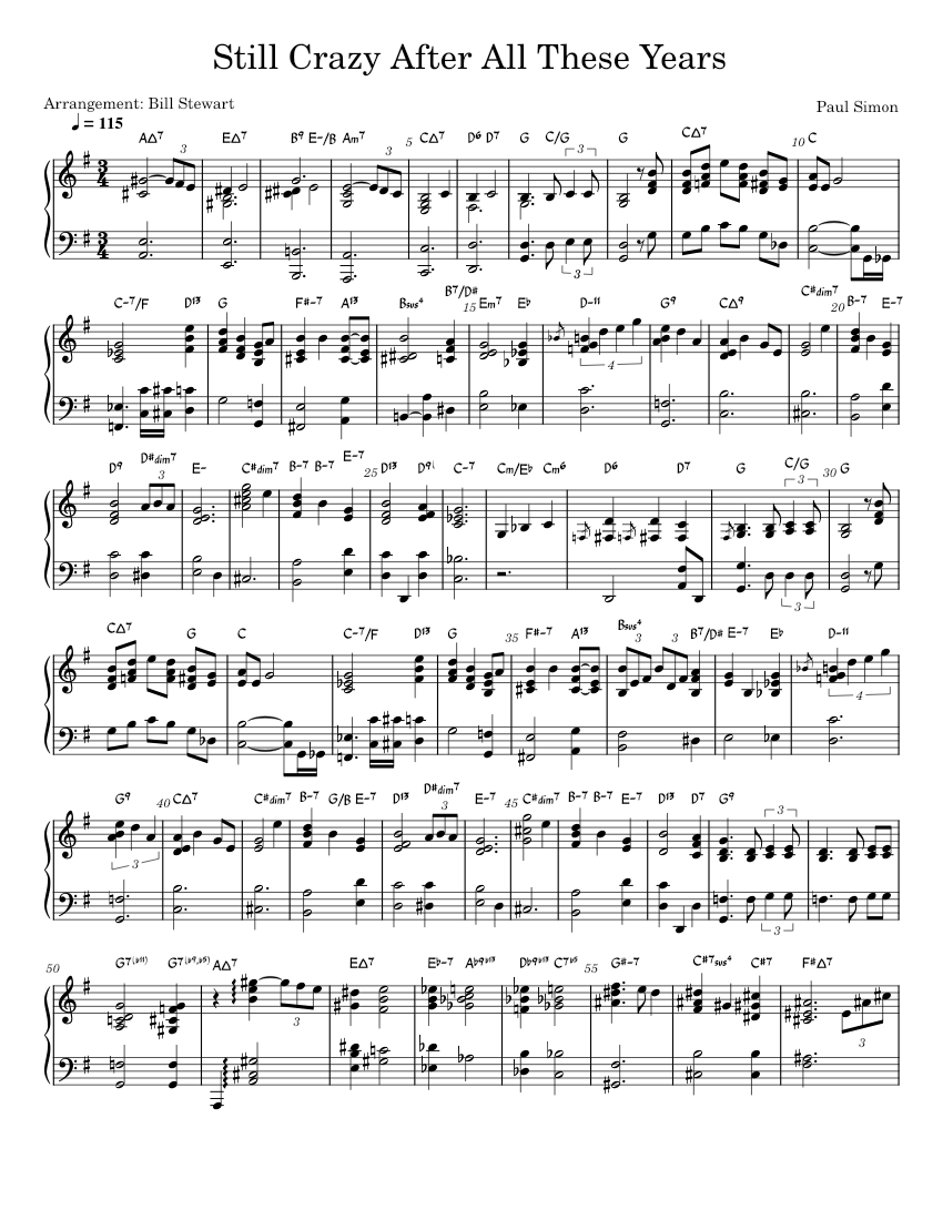 Still Crazy After All These Years-Reharmonized Sheet Music with Chords ...