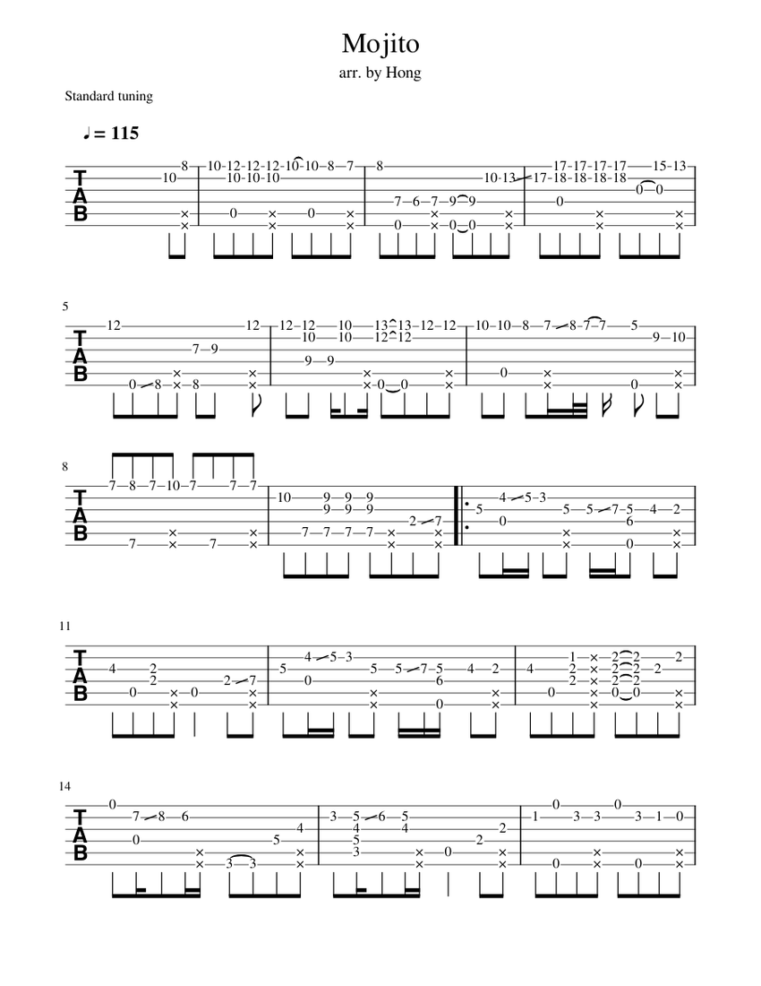 Mojito guitar tab Sheet Music for Guitar (Solo) | MuseScore.com