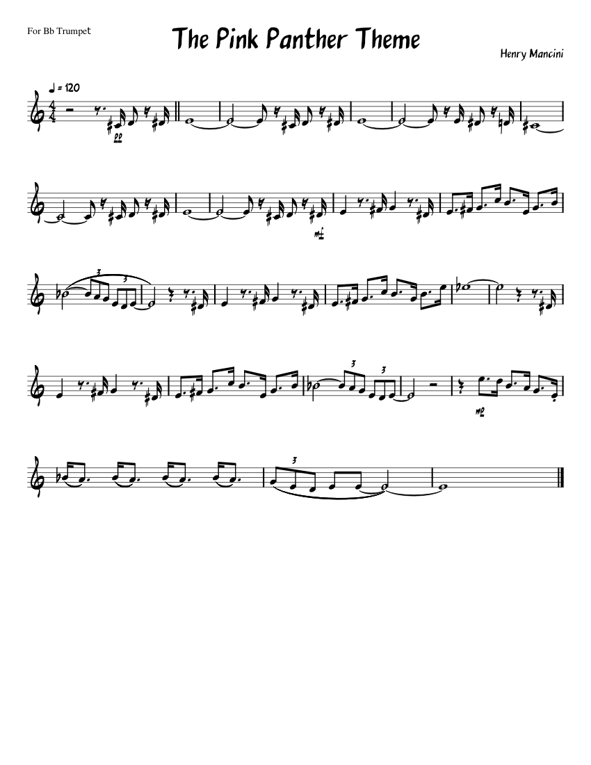 The Pink Panther theme Sheet Music for Trumpet in b-flat (Solo ...