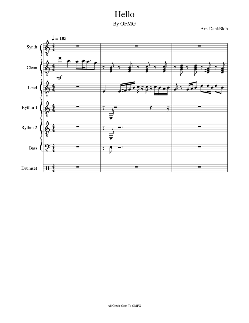 Hello – OMFG Sheet music for Piano, Bass guitar, Drum group (Mixed ...
