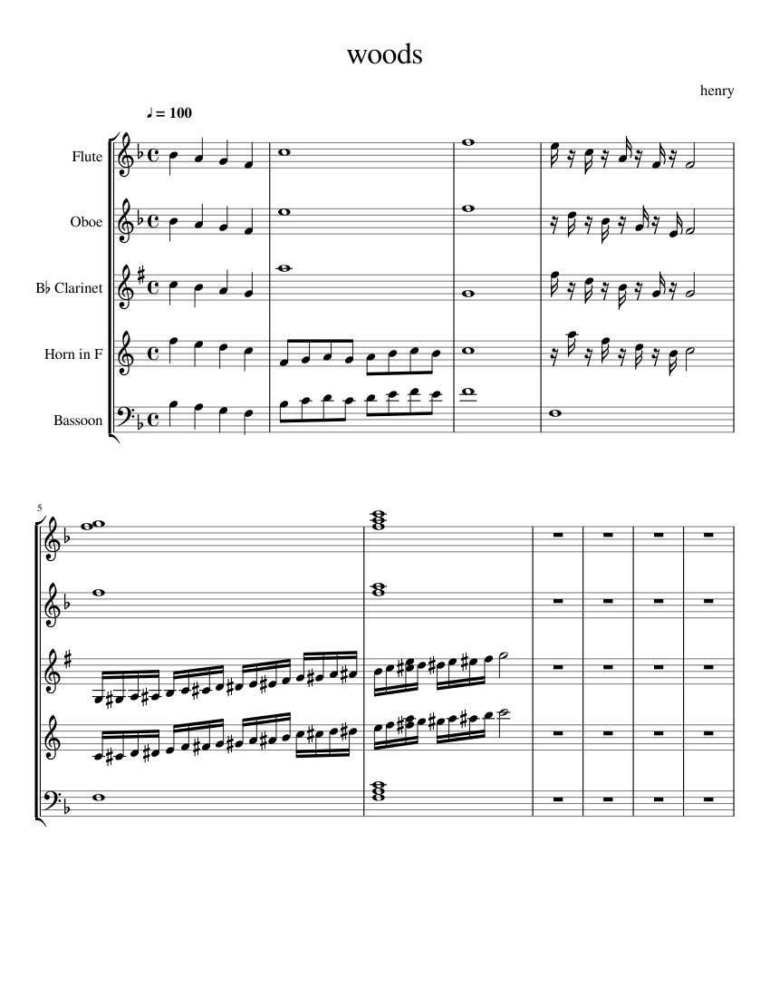 Woodwind quintet Sheet music for Flute, Oboe, Clarinet in b-flat ...