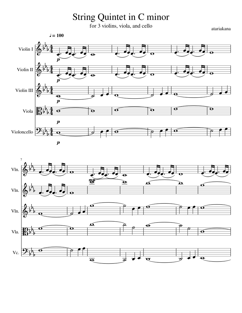 String Quintet in C Minor Sheet music for Violin, Viola, Cello (String ...