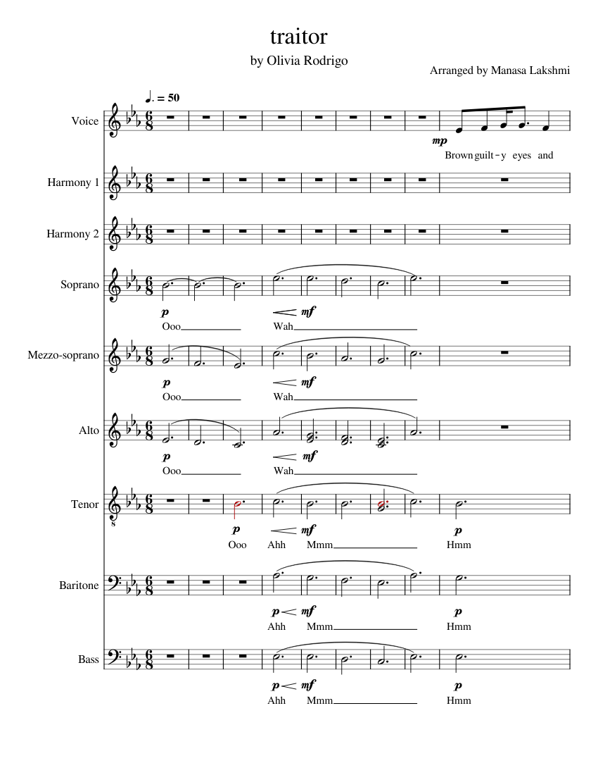 Traitor – Olivia Rodrigo traitor Sheet Music for Soprano, Alto, Tenor ...