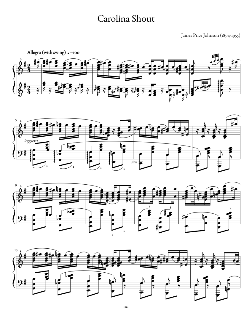 Carolina Shout Sheet Music for Piano (Solo) | MuseScore.com