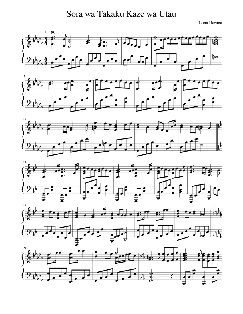 Sora wa Takaku Kaze wa Utau - Luna Haruna Sheet music for Piano (Solo) | Musescore.com