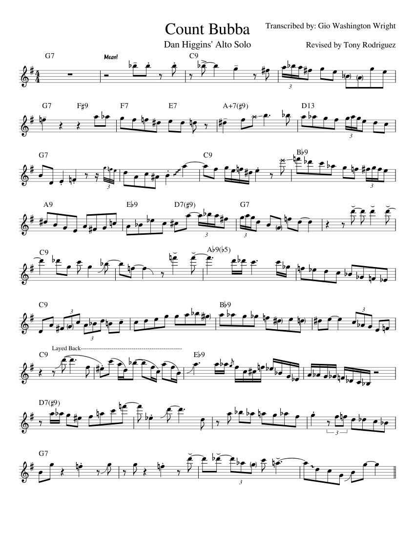 Count Bubba - Alto Solo Sheet Music with Chords for Saxophone alto ...