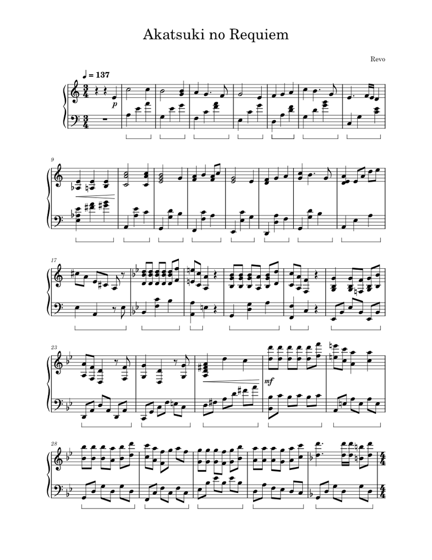 Akatsuki no Requiem – REVO Sheet Music for Piano (Solo) | MuseScore.com
