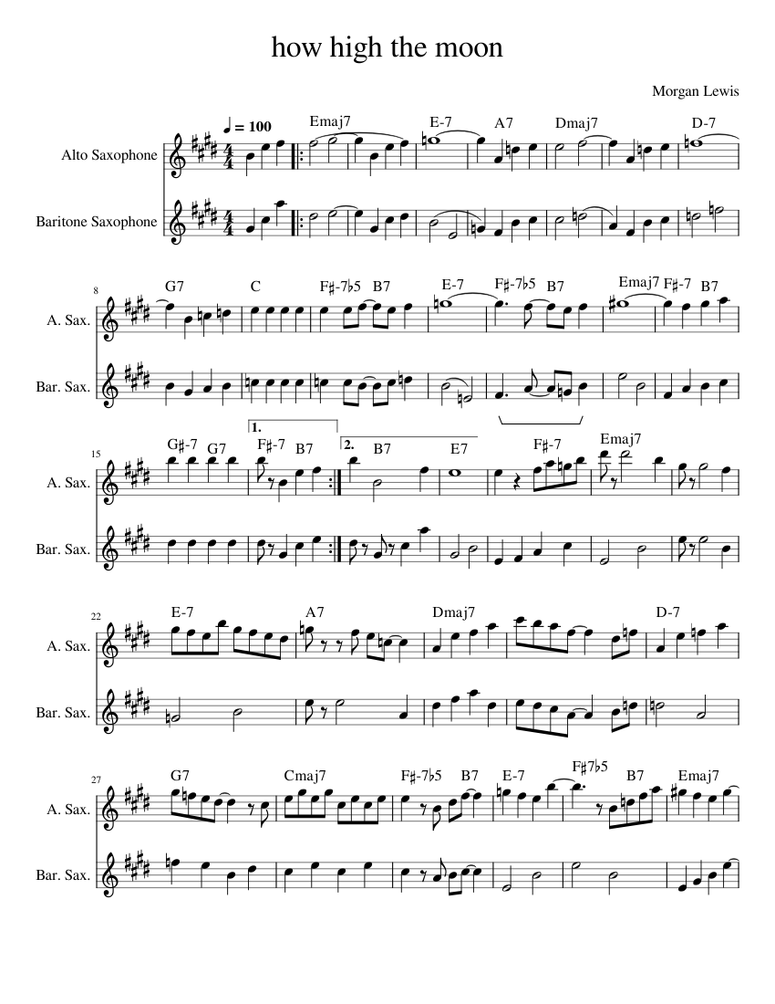 How high the moon – Lewis Morgan how high the moon Sheet Music with ...