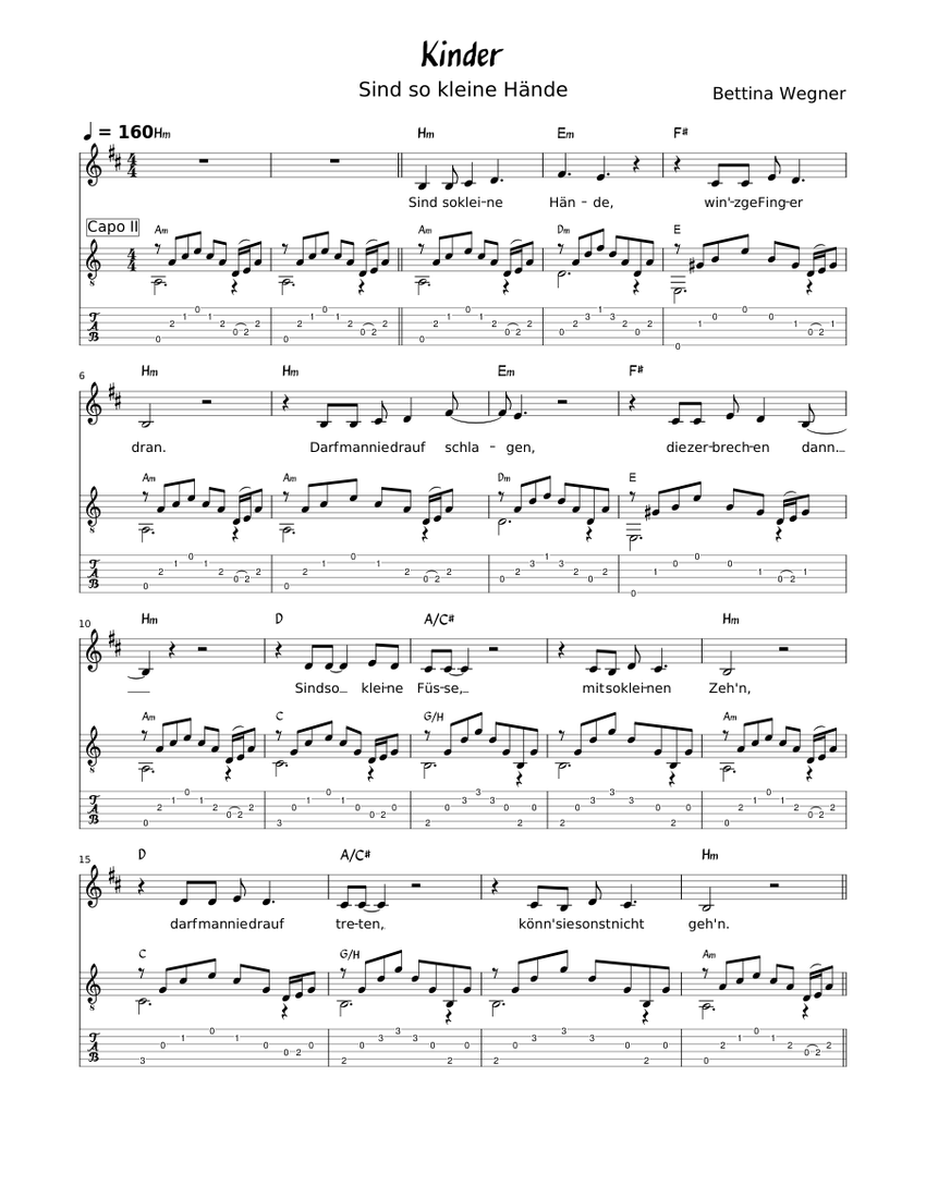 Kinder - Sind so kleine Hände – Bettina Wegner Sheet Music and Tab with ...