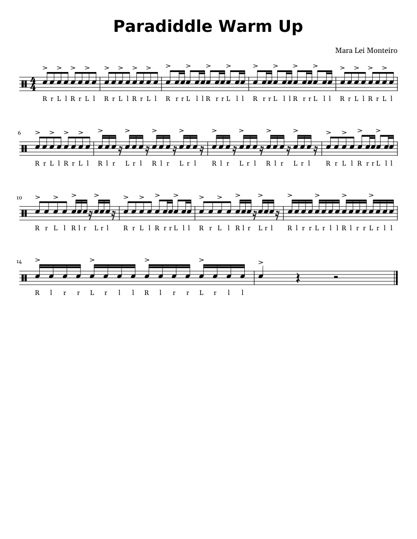 Paradiddle Warm Up Sheet Music for Snare drum (Solo) | MuseScore.com