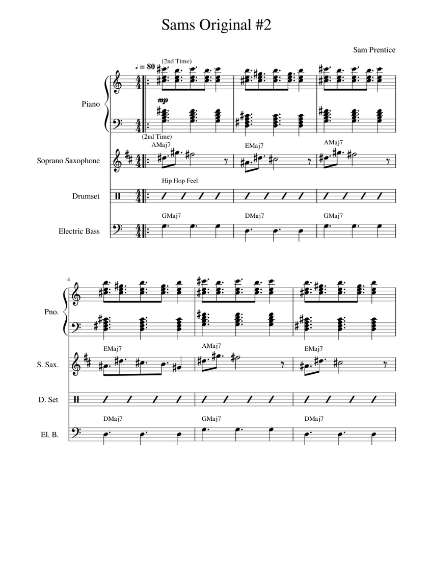 Sams_Original_#2 Sheet music for Piano, Bass guitar, Drum group ...