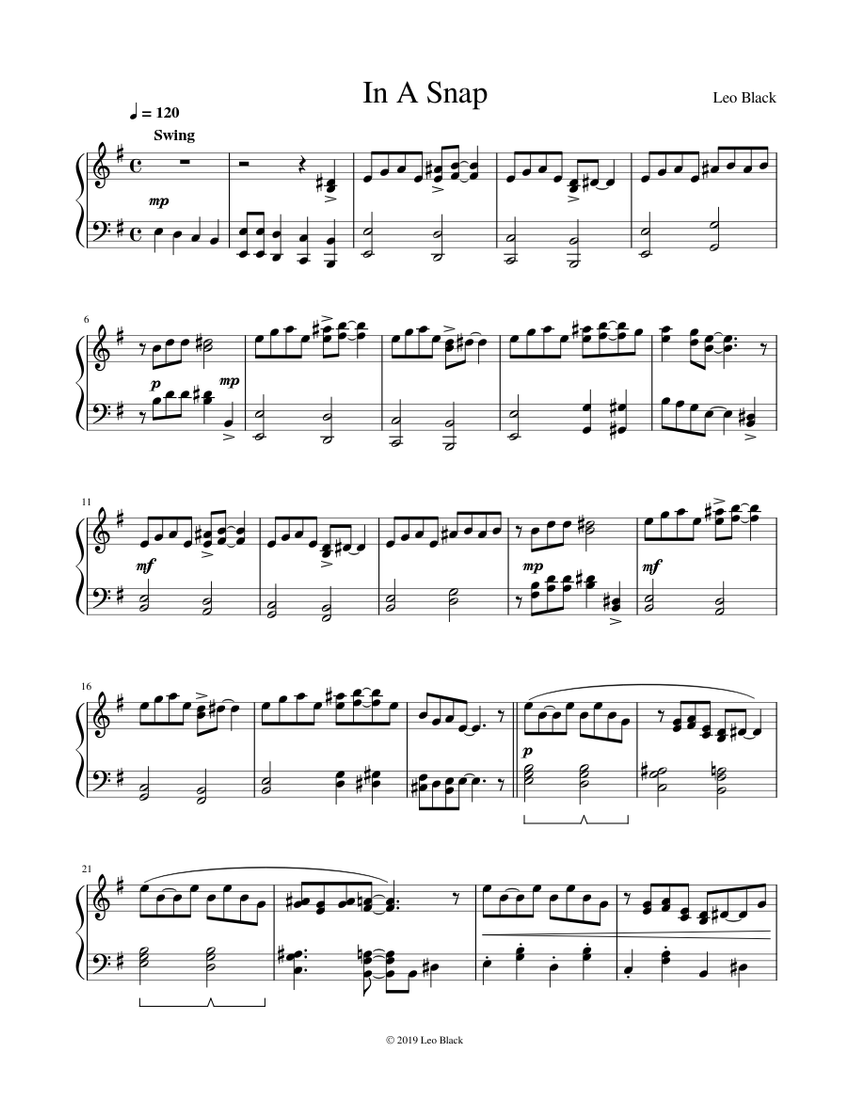 In A Snap Sheet music for Piano (Solo) | Musescore.com