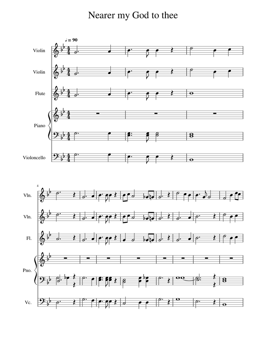 Nearer my God to thee Sheet Music for Piano, Flute, Violin, Cello ...